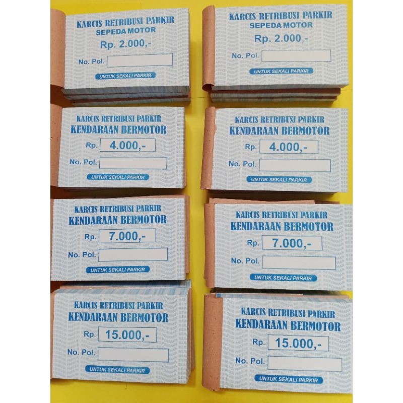 Jual Cetak KARCIS PARKIR NOMINAL 2 RIBU, 4 RIBU, 6 RIBU, 7 RIBU, 15 ...