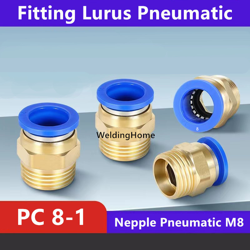 Jual Fitting Lurus Pneumatic Nepple Pneumatic PC 8-1 M8 PC8 Drat Luar ...