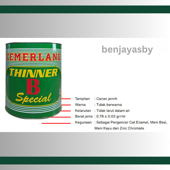 Jual Thinner Cemerlang B Special/ Sebagai Pengencer Cat Enamel, Meni Besi, Meni Kayu dan Zinc ...