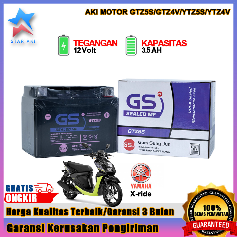 Jual Aki Motor Yamaha X-RIDE Aki Kering Accu Kering MF GTZ5S | Shopee ...