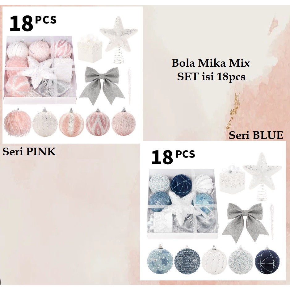 Jual NTL28 Bola Natal Mix (Set isi 18pc) Aksesoris Star Bintang Pucuk ...