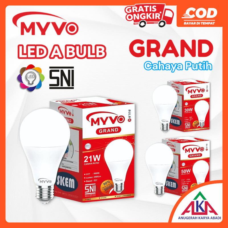 Jual MYVO Bohlam Lampu GRAND A-Bulb LED Cahaya Terang 21W 30W 50W Putih CDL Cool Daylight ...