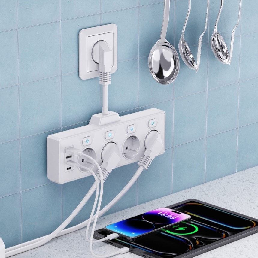 Jual European Travel Plug Adapter Power Strip 3 Power Sockets 4 USB ...