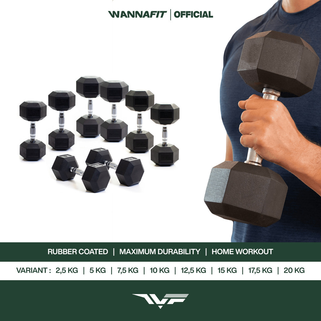 Jual WANNAFIT Dumbbell Hexagonal 2,5kg 7,5kg 10kg 12,5kg 15kg 17,5kg 20kg | Alat Latihan Beban ...