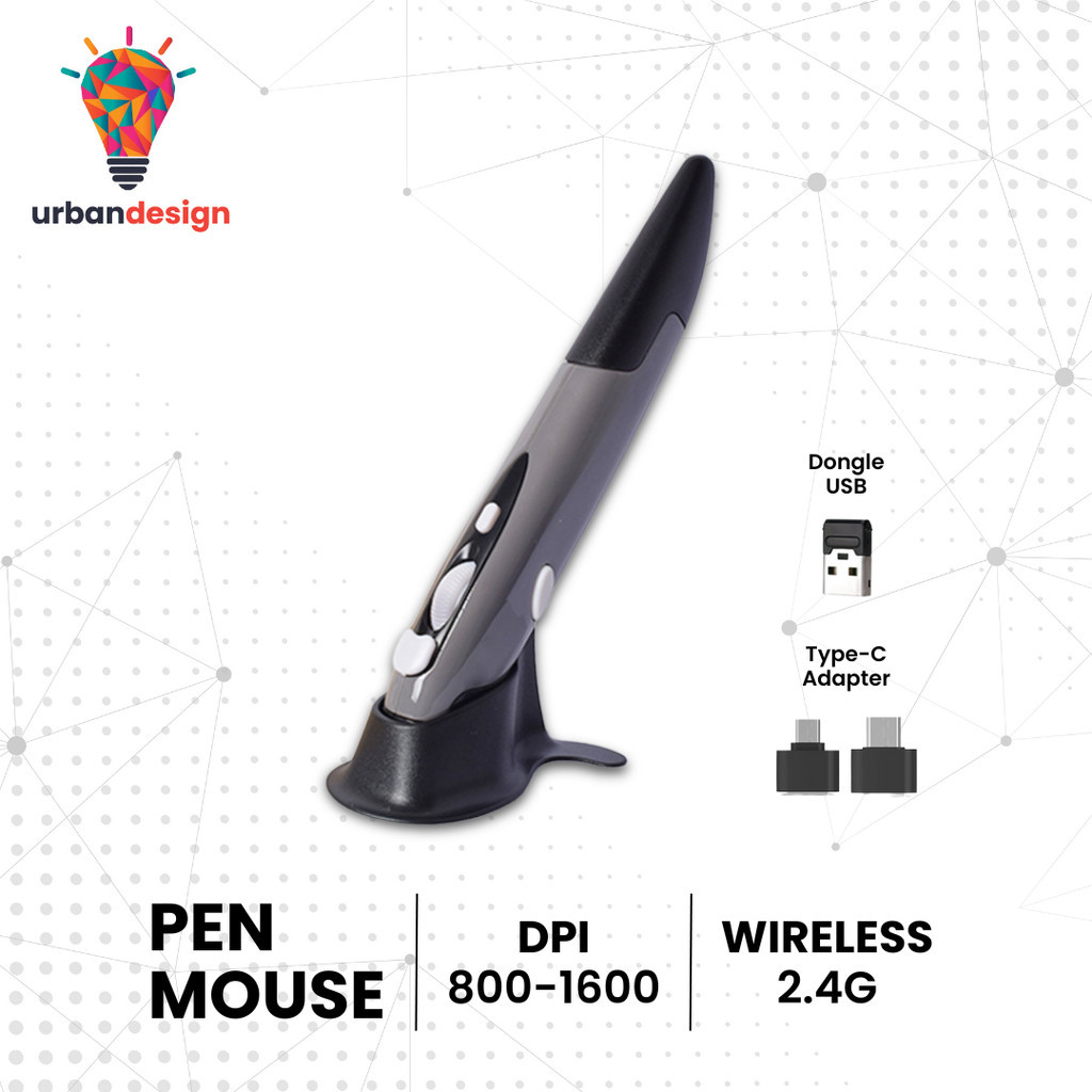 Jual Vertical Pen Mouse Wireless Ergonomic Grip 800-1600 DPI Pulpen ...