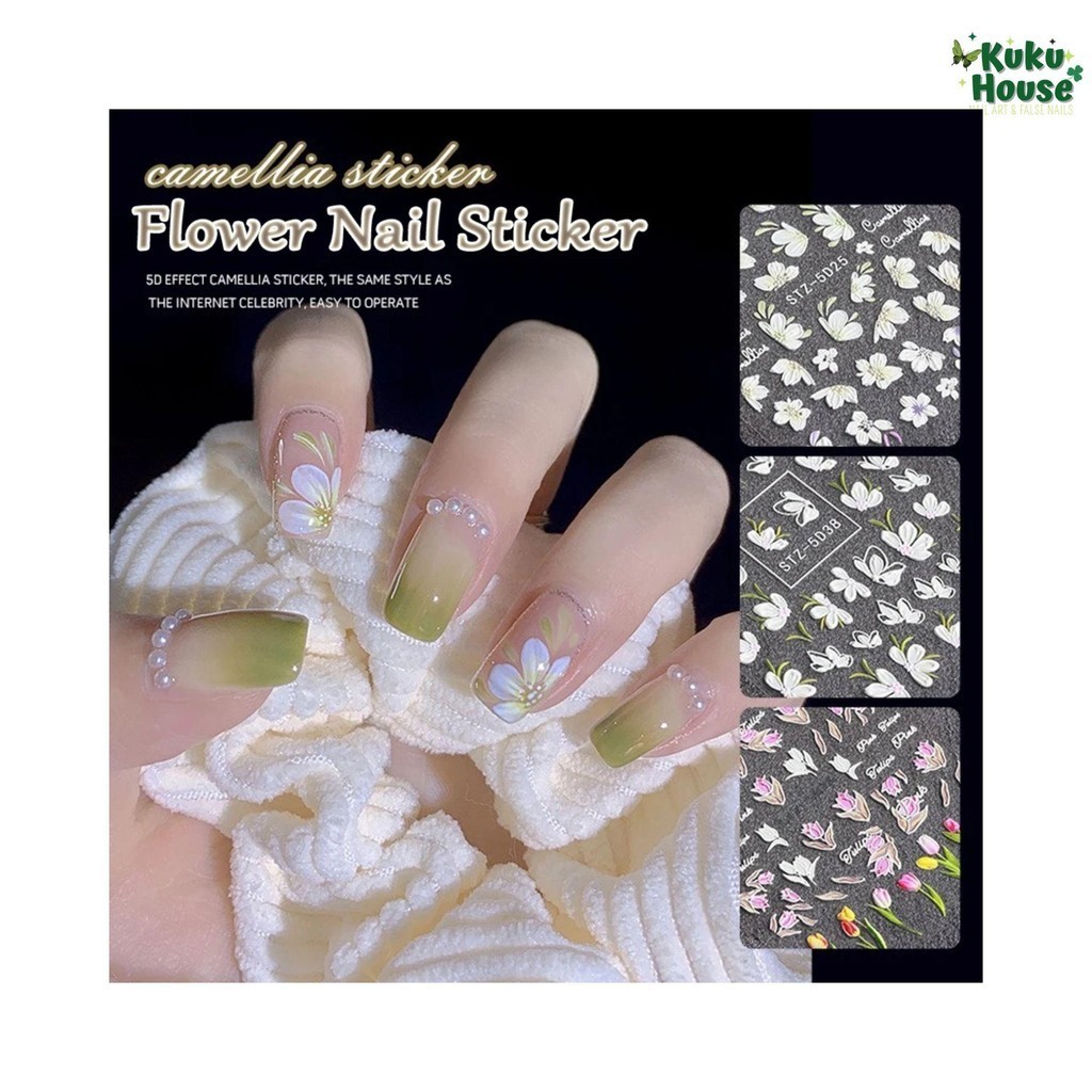 Jual Sticker kuku 5D dimensional nail stickers embossed plaid daisy ...