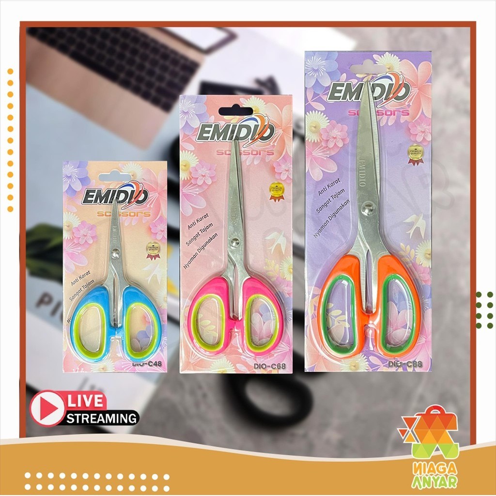 Jual NAS EMIDIO Gunting Gagang Karet Warna Kecil Sedang Besar / Gunting ...