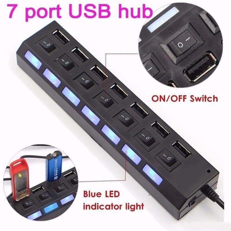 Jual USB HUB 7 PORT/ 7 USB HUB SWITH ON OFF LED USB 2.0 | Shopee Indonesia