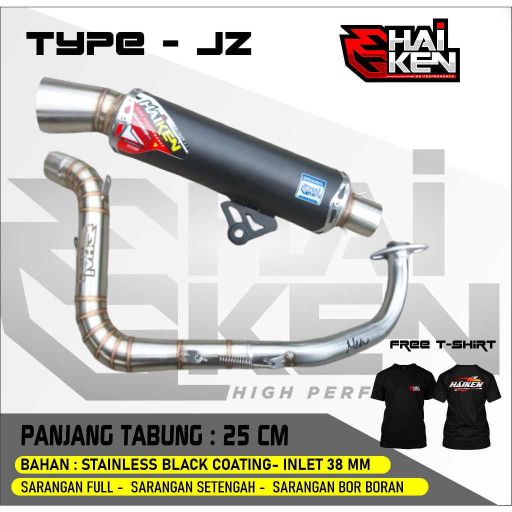 Jual Knalpot samlong original Haiken free t shirt type jz warna black coating inlet 38 mm all ...