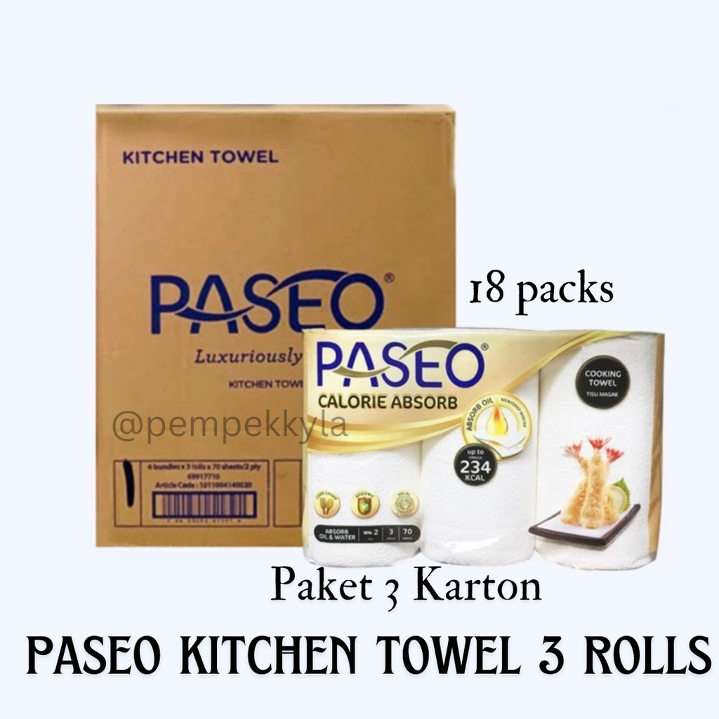 Jual PAKET 3 KARTON Tissue Dapur Paseo Kitchen Towel 3 Rolls 2 Ply ...