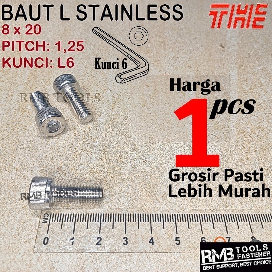 Jual Baut L Cap Hex Socket M8x20 STAINLESS STEEL 304 A2-70 BLS M8 | Shopee Indonesia