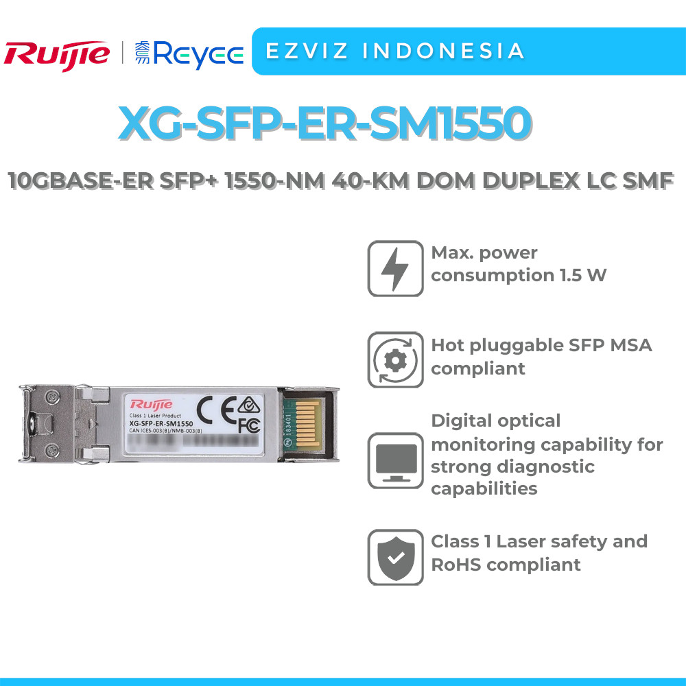 Jual RUIJIE REYEE XG-SFP-ER-SM1550 10GBASE-ER SFP+ 1550-NM 40-KM DOM DUPLEX LC SMF OPTICAL ...