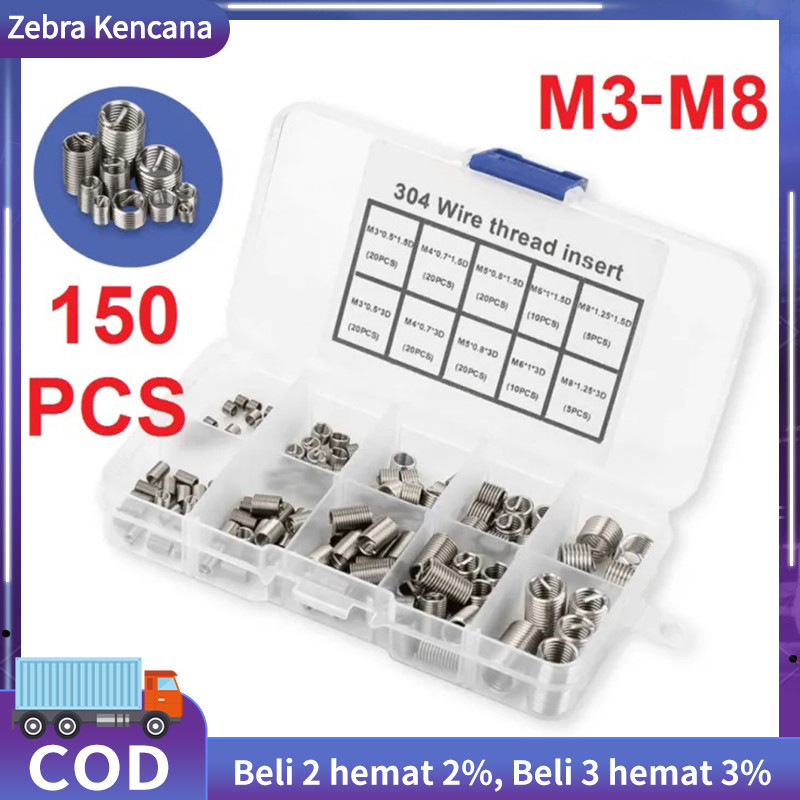 Jual 150PCS Set M3-M8 Recoil Helicoil BAUT KUNCI Thread Insert Screws ...