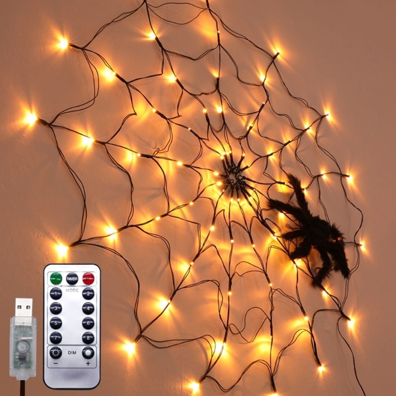 Jual Halloween LED Web String Light with Remote Control 8 Modes Net ...