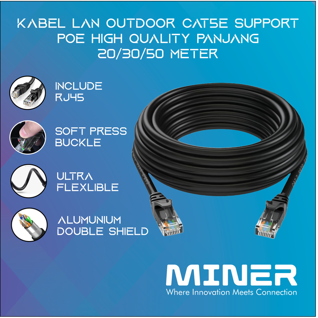 Jual Kabel LAN Outdoor CAT5E Support POE High Quality Panjang 20/30/50 ...