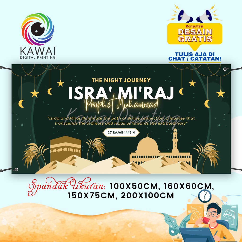 Jual SPANDUK / BANNER Isra Miraj Hijau Tua & Golden Free Desain ...
