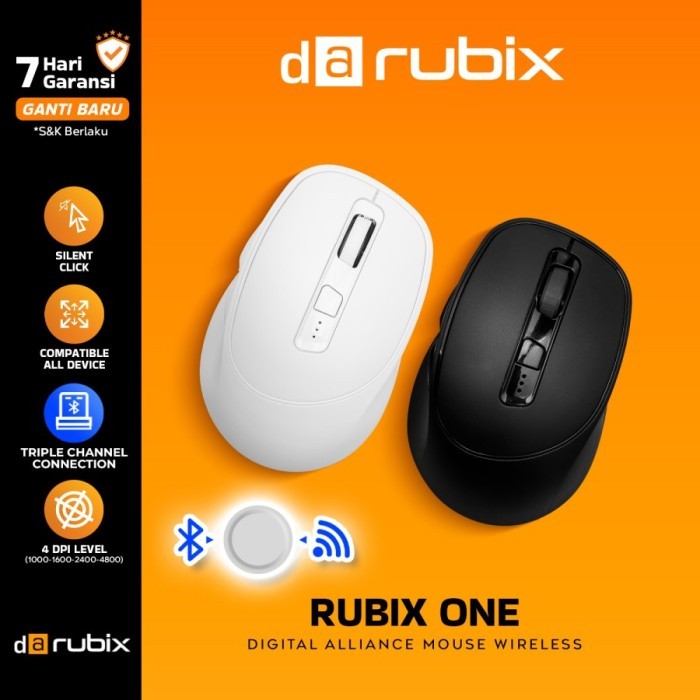 Jual Mouse DA Rubix One Wireless+Bluetooth+Kabel Silent Ergonomis Tri ...