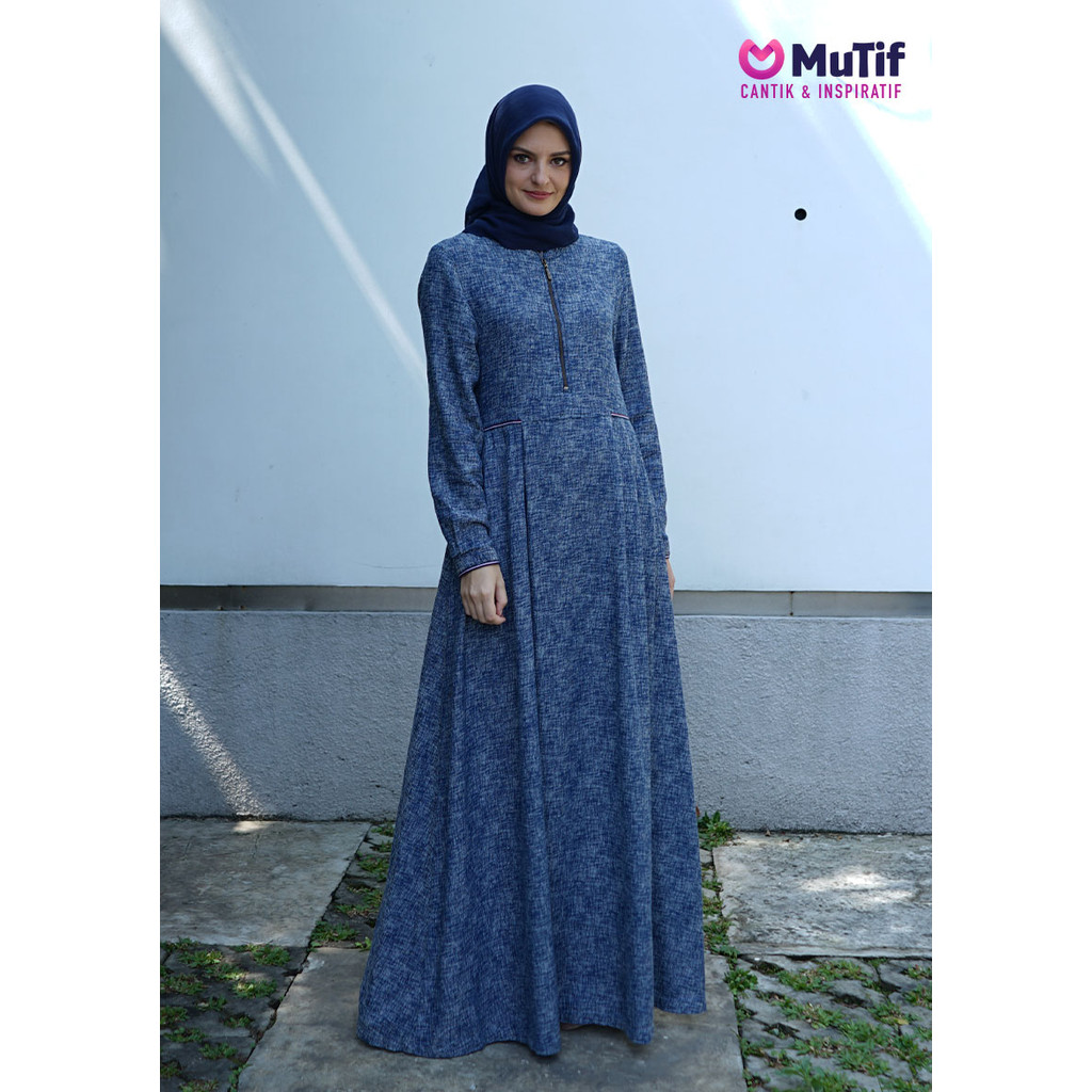 Jual MUTIF Gamis Wanita Dewasa Dark Blue Cizeta Motif Abstrak Bahan ...