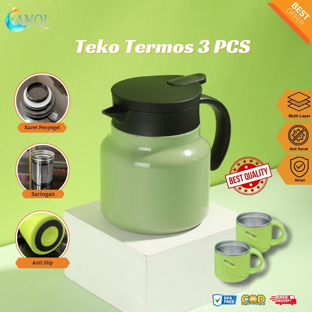 Jual ANQI SHOP Teko Teh Kopi Tea Pot Set 3IN1 Kapasitas 1000ML Portable ...