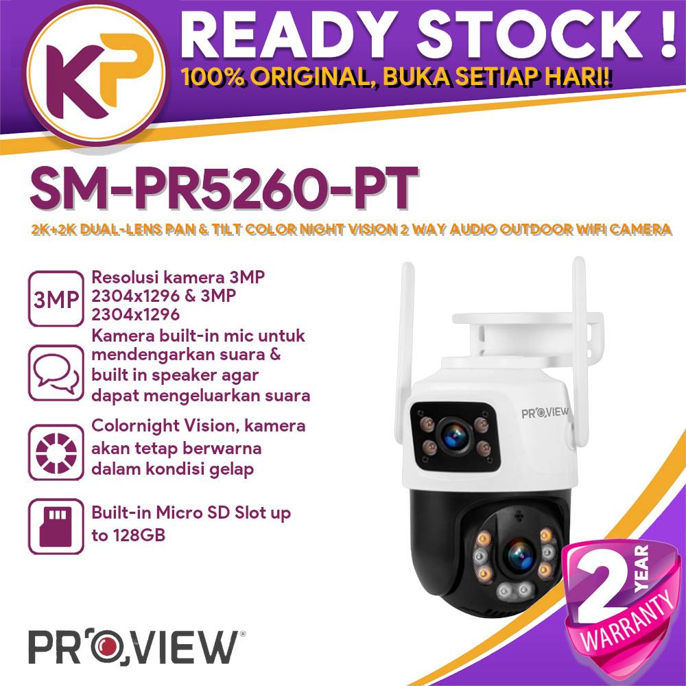 Jual PROVIEW SM-PR5260-PT (3MP&3MP) 2K+2K DUAL-LENS PAN & TILT COLOR ...