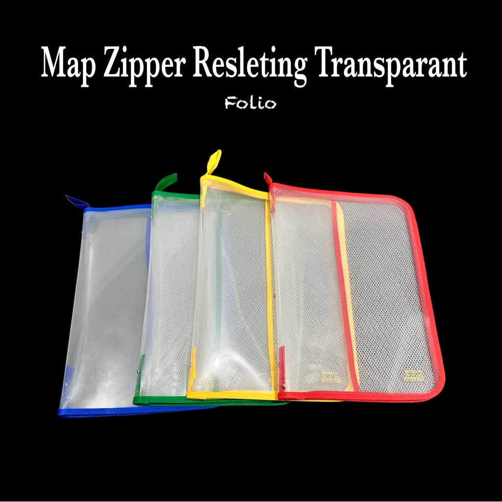 Jual Map Zipper Resleting Jaring TRANSPARAN / Tas Dokumen F4 Folio (Pcs ...