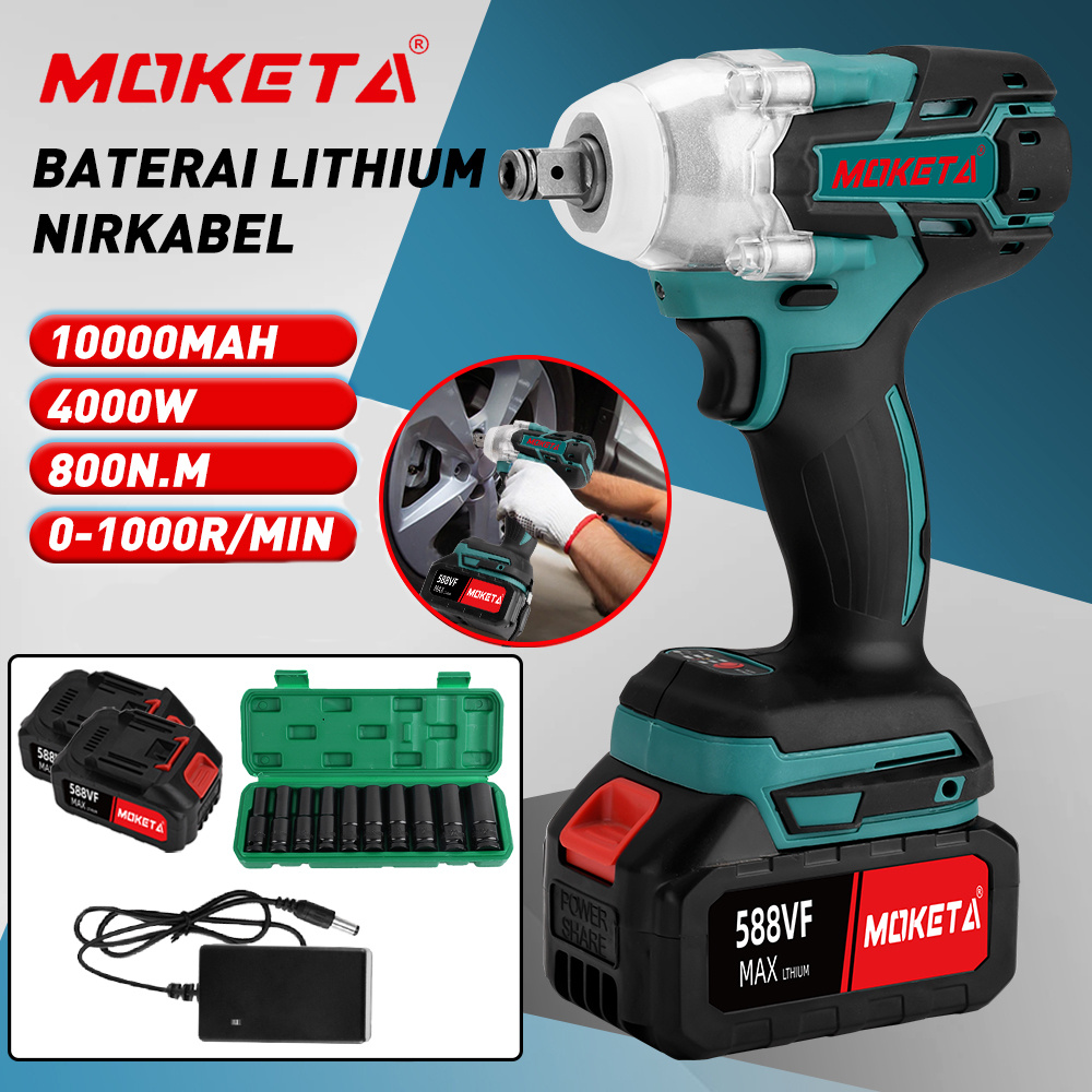 Jual Moketa Cordless Impact Wrench 588V 800N/M Bor Impact Baterai 2 Baterai Impek Baterai Kunci ...