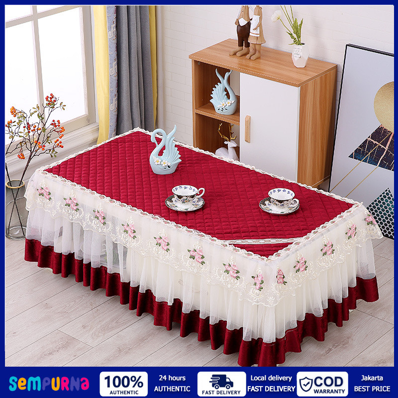 Jual Taplak meja 55x110x40cm Rectangle Lace Taplak Meja Tamu Aesthetic ...
