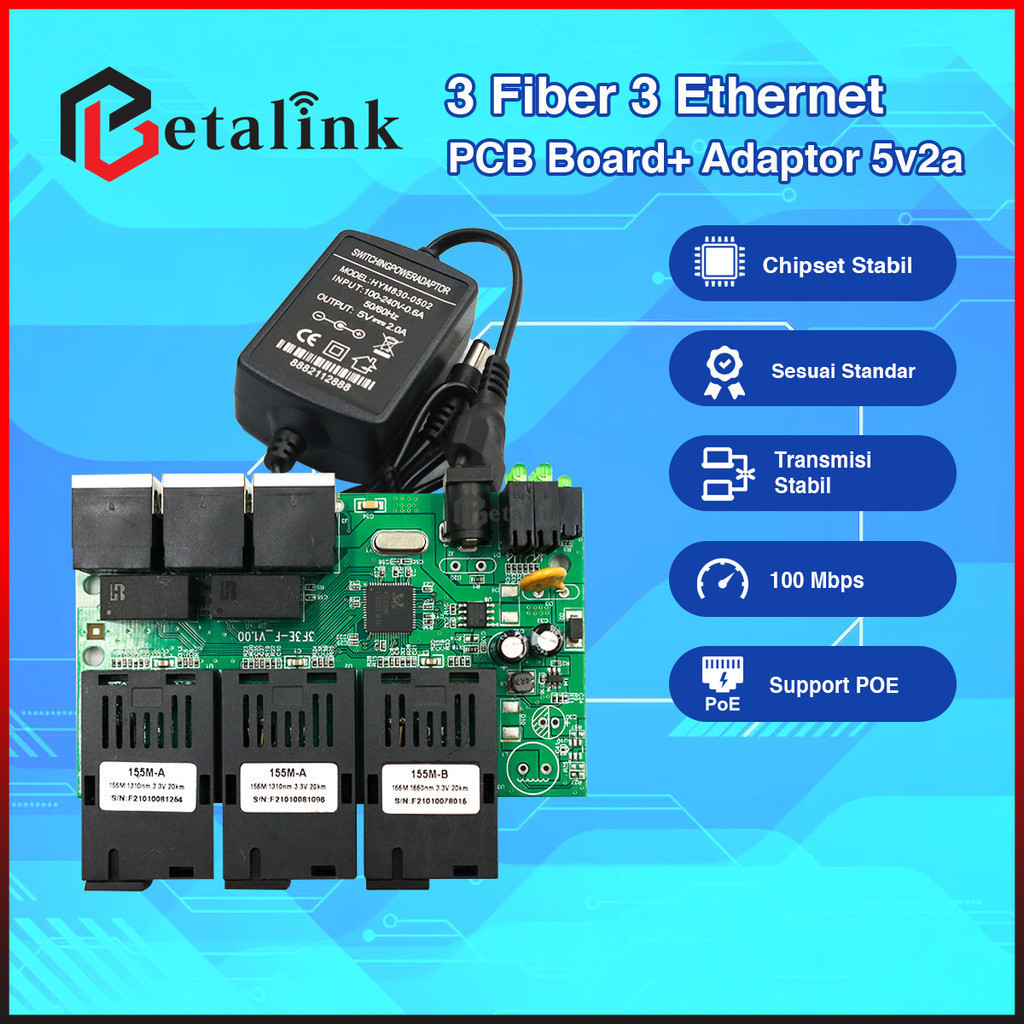 Jual 【Support POE】10/100M 3F3E Fiber Optik PCB Board Reverse POE 3FO ...