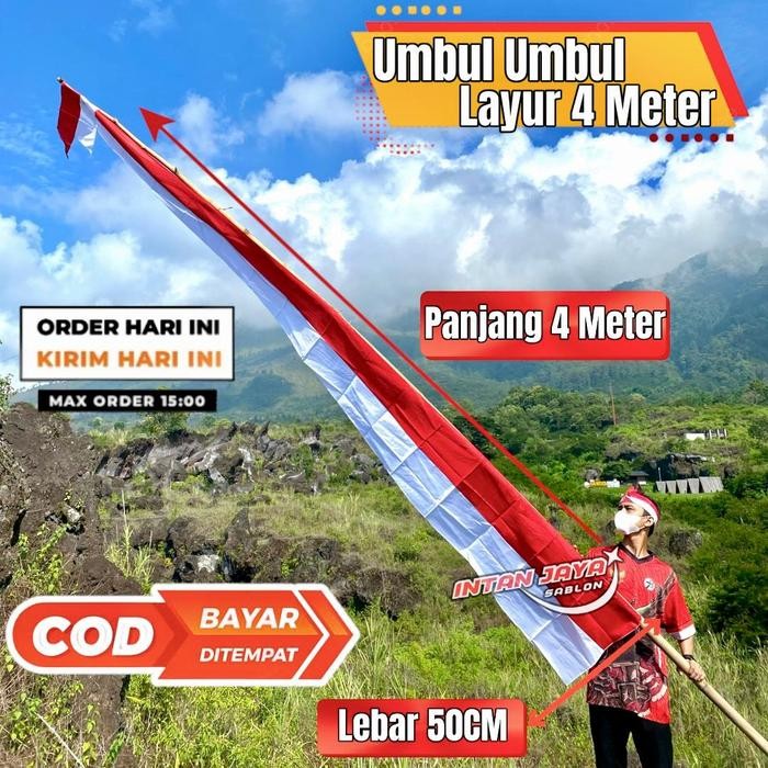 Jual Promo UMBUL UMBUL MERAH PUTIH PANJANG 4 METER - Umbul2 Layur Terlaris | Shopee Indonesia