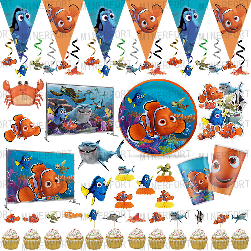 Jual Finding Nemo Theme Birthday Party Decorations Cake Topper Balloons ...