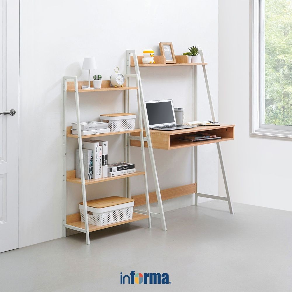 Jual Informa Brook Meja Kantor Dengan Rak - Putih/Cokelat Oak Office ...