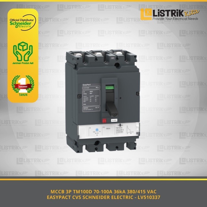 Jual MCCB SCHNEIDER ELECTRIC EASYPACT CVS 3P TM100D 70-100A 36KA 380 ...