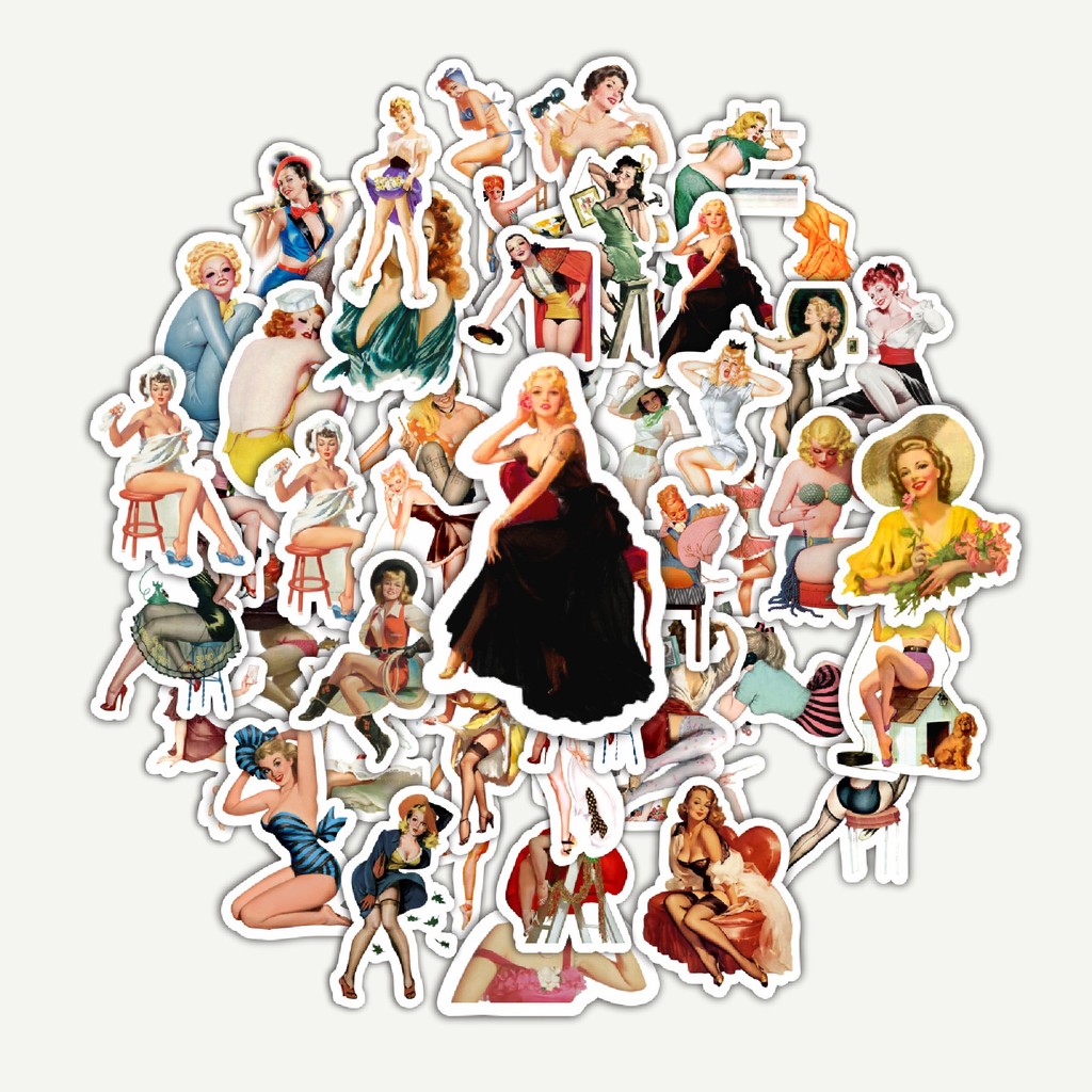 Jual Sticker Pack Stiker Vintage Retro Pinup Girls Illustration Mix 1 ...