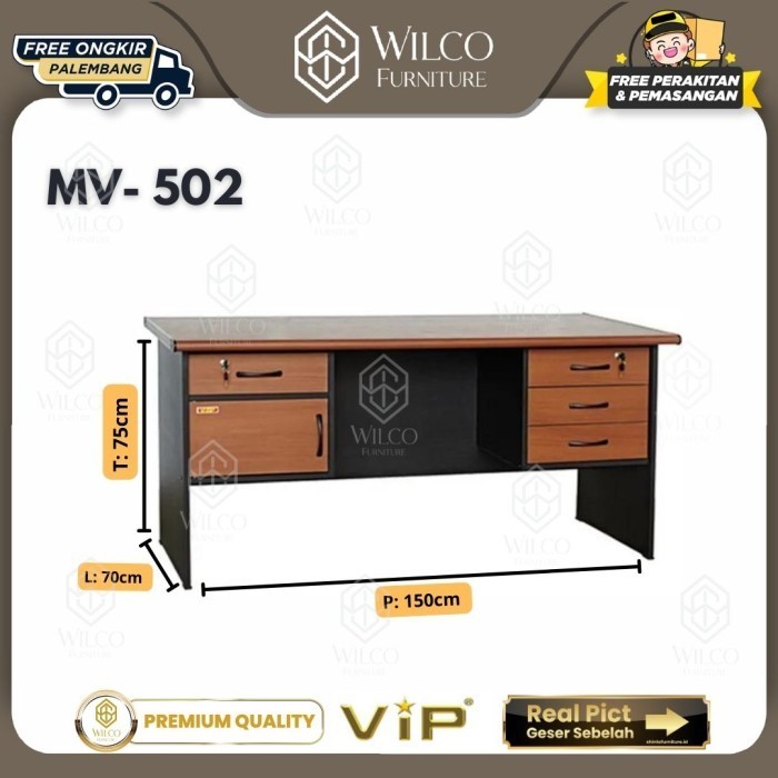 Jual Meja Kantor 1 Biro VIP MV-502 / Meja Kantor Kaki Kayu / Meja Tulis ...