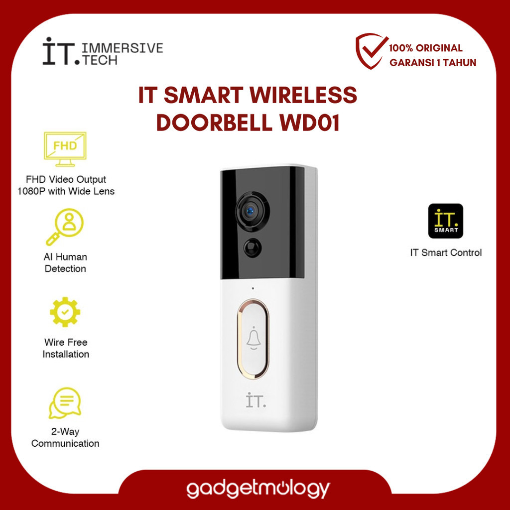Jual IT Smart Wireless Doorbell WD01 - Camera FHD 1080P Multitone Chime ...