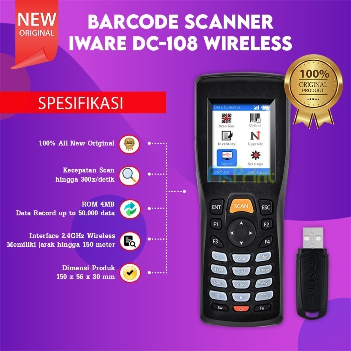 Jual IWARE Barcode Scanner DC108 PDT 1D Wireless DC-108 Inventory Data ...