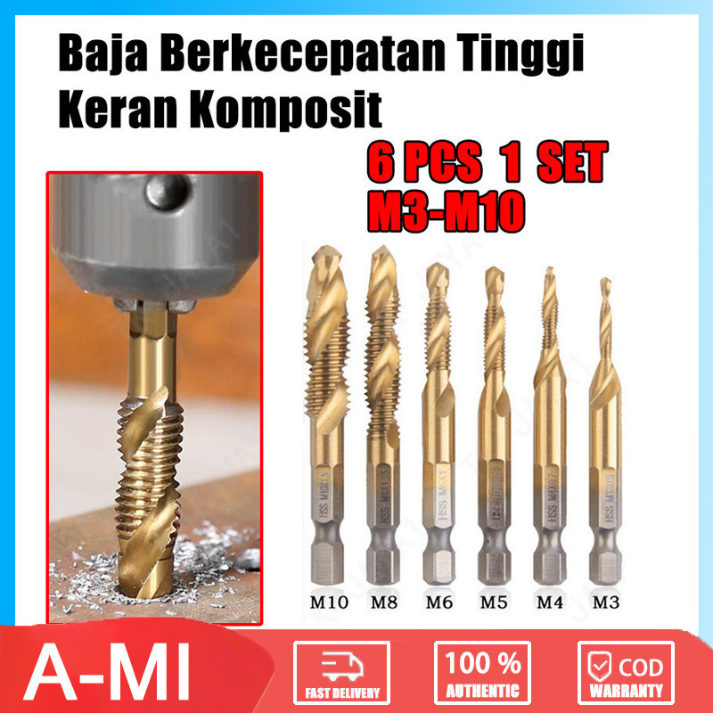 Jual HSS 6PCS Bor Tap Komposit 3in1 Multifungsi M3-M10 Set Mesin Sadap ...