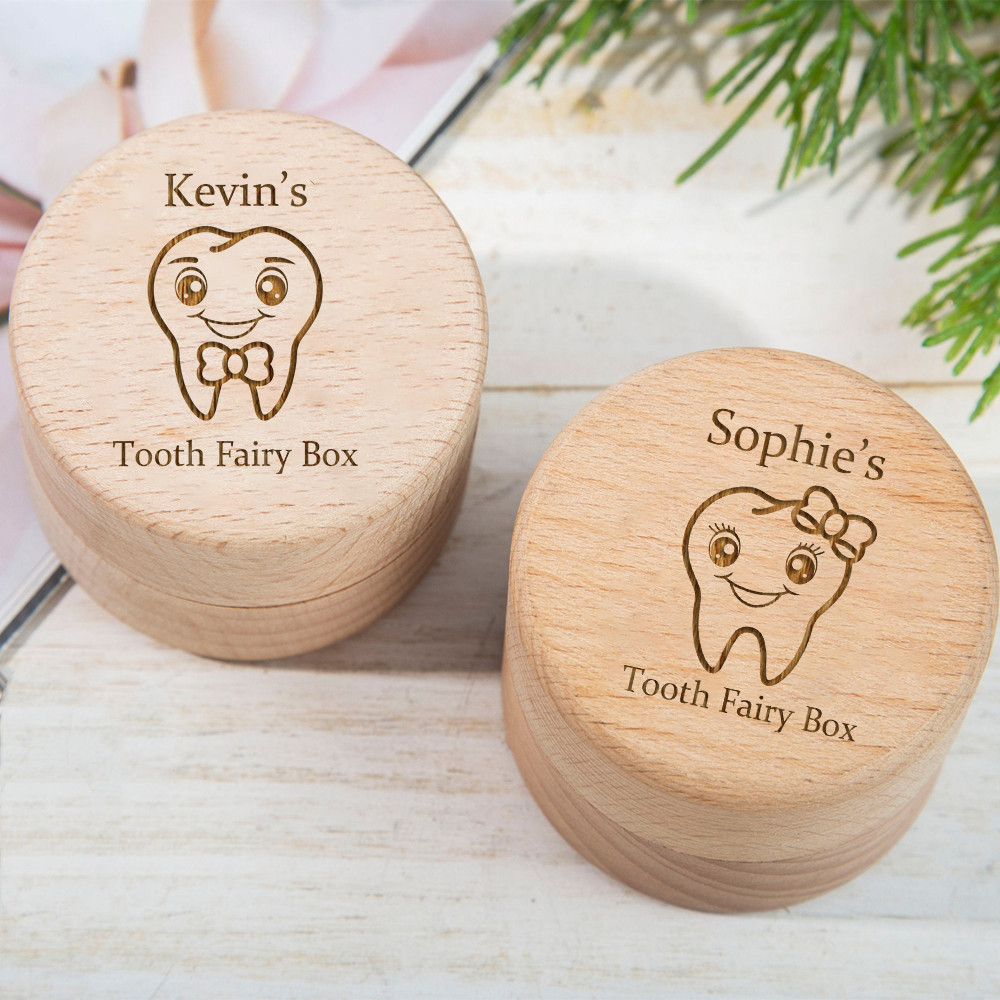 Jual Personalised Baby Wooden Tooth Boxes Engraved Milk Teeth Storage ...