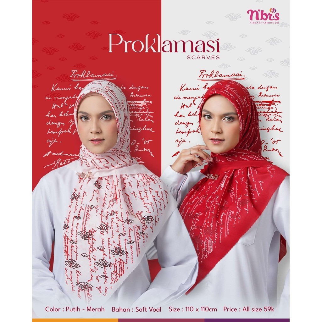 Jual Proklamasi Scarves Kemerdekaan Nibras - jilbab segiempat merah ...