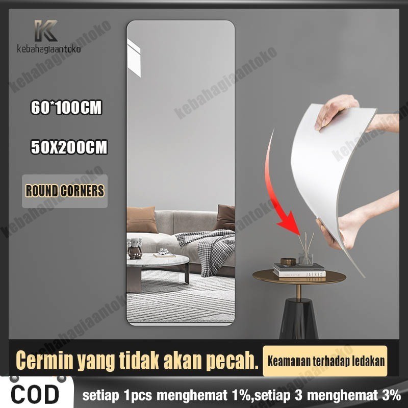 Jual (COD) 60*100CM 50X200CM Mirror Stiker Dinding /Sticker Tempel ...