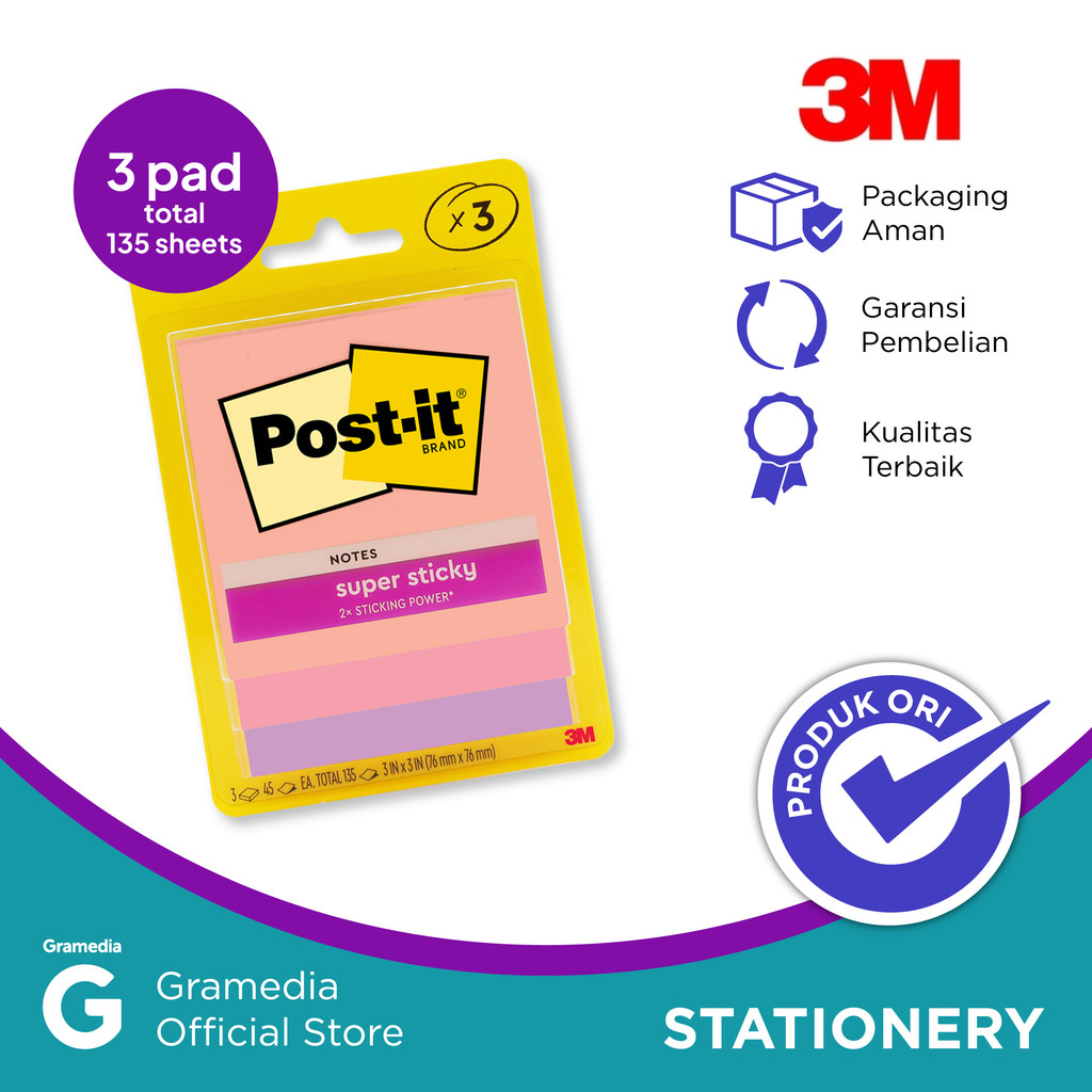 Jual 3M Post It Sticky Notes Fla- 3 Pads/Pack- 3X3 | Shopee Indonesia