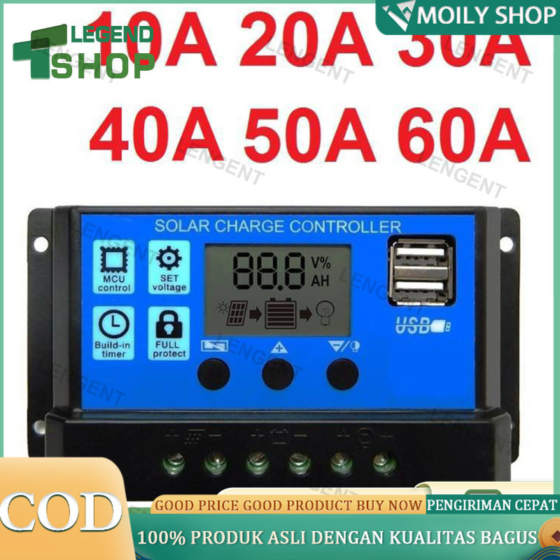 Jual Solar Charge Controller LCD LED Display Solar PWM 12V/24V 10A 20A 30A 50A 60A USB Panel ...