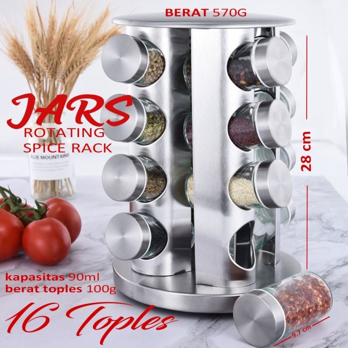 Jual ROTATING JARS SPICE RACK SEASONING RAK PUTAR TEMPAT BUMBU DAPUR ...