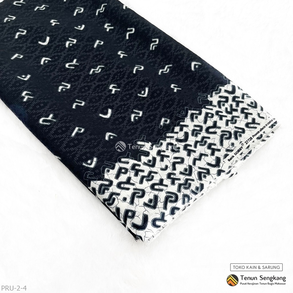 Jual Kain Tenun Dobby Batik Bugis Makassar Hitam Motif Lontara Abstrak ...