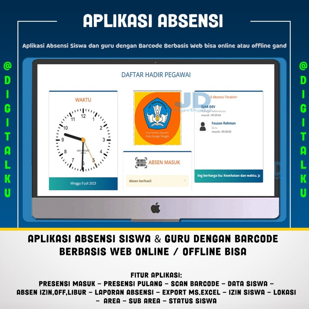 Jual Aplikasi Absensi Siswa dan guru dengan Barcode Berbasis Web bisa online atau offline gand ...