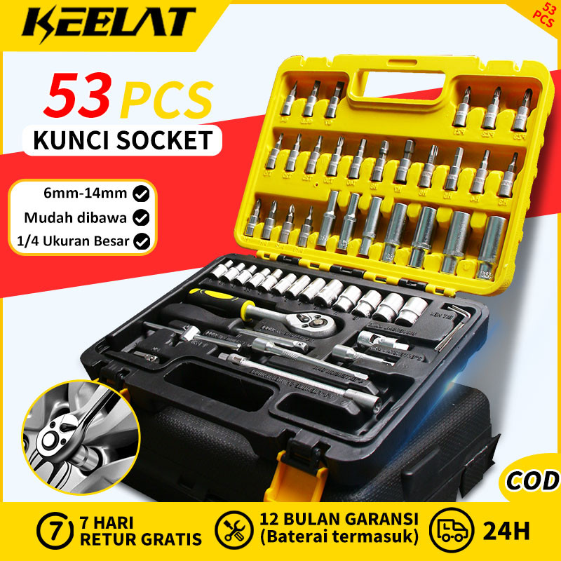 Jual KEELAT 53Pcs Kunci Shock Socket Set 1/4" 【60HRC】CR-V Socket Wrench ...