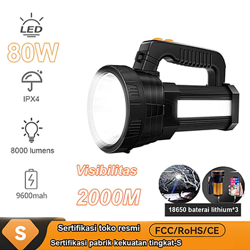 Jual Senter LED Super Terang jumbo Multifungsi 80W IPX4 Tahan air ...