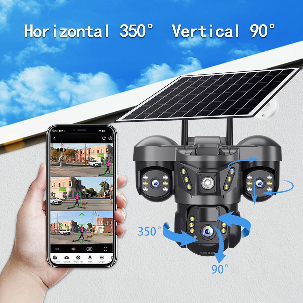 Jual 15MP WiFi Solar Camera Triple Lens 10x Zoom Outdoor 360° View PTZ ...