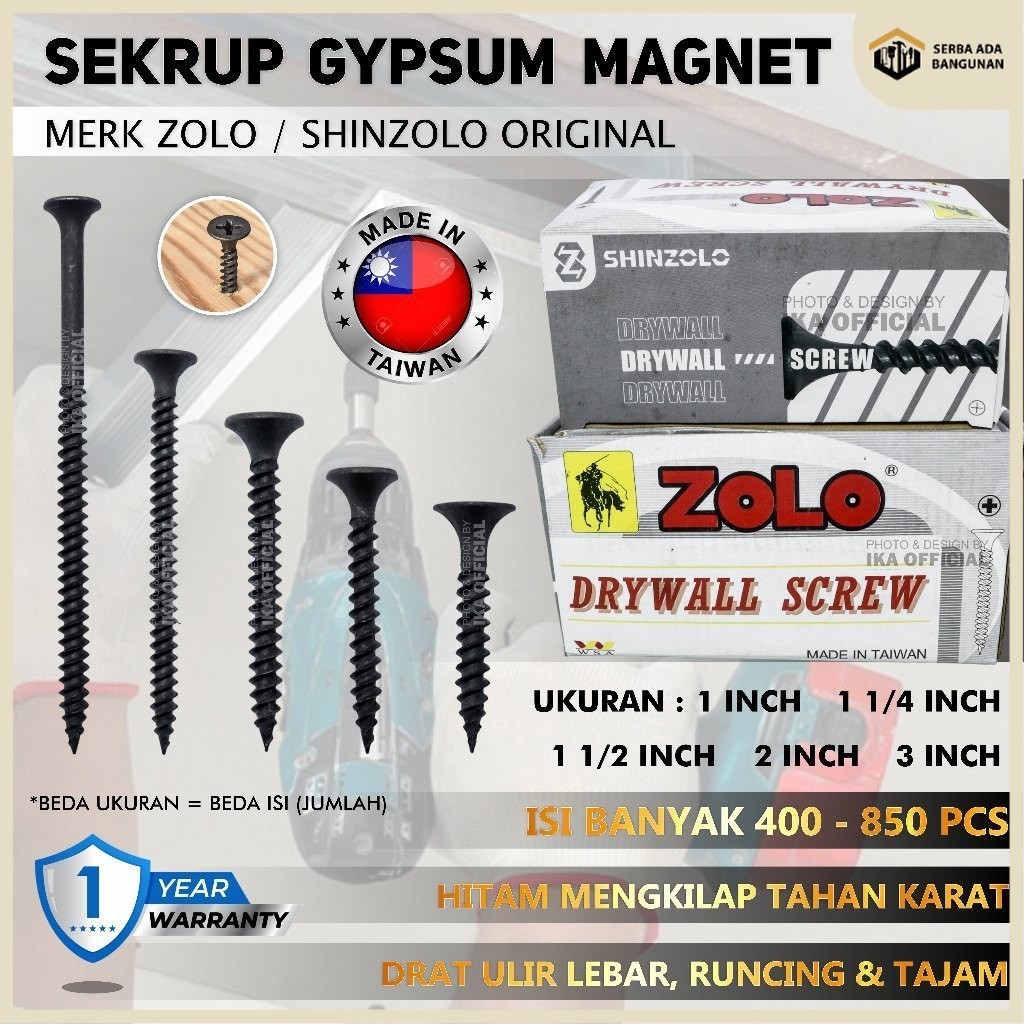 Jual SAB 1 KOTAK SEKRUP GYPSUM BAJA ZOLO SHINZOLO - BAUT SKRUP KAYU ...