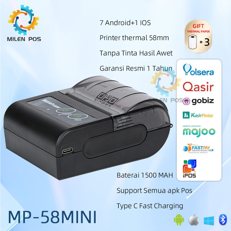 Jual PRINTER THERMAL PORTABLE BATTERY BLUETOOTH Ecoprint MP-58mini RPP02 58MM SUPPORT MOKA ...